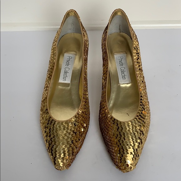 Private Collection | Shoes | Private Collection Gold Sequin Pumps ...